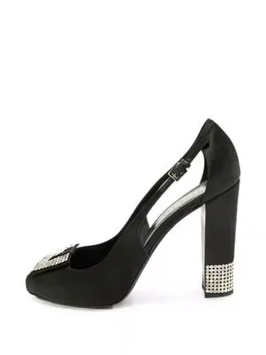 Valentino Garavani Satin Crystal Embellished Peep Toe Block Heel Pumps