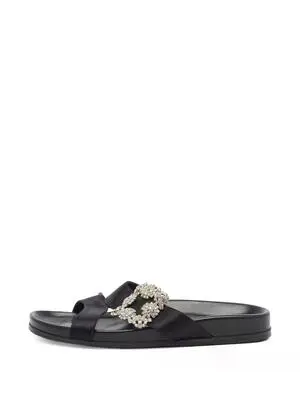 Manolo Blahnik Crystal-buckle Satin Slides
