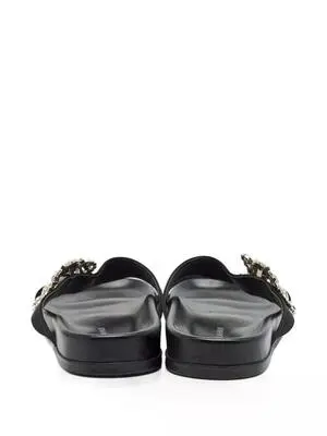 Manolo Blahnik Crystal-buckle Satin Slides