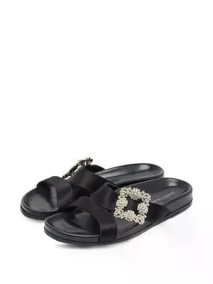 Manolo Blahnik Crystal-buckle Satin Slides
