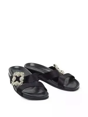 Manolo Blahnik Crystal-buckle Satin Slides