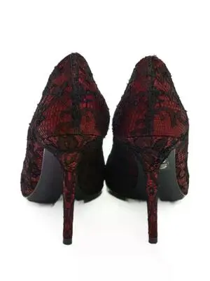 Dolce & Gabbana Burgundy Lace Overlay Stiletto Pumps - Red