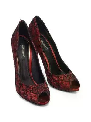 Dolce & Gabbana Burgundy Lace Overlay Stiletto Pumps - Red