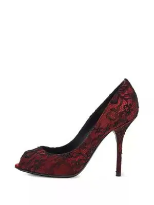 Dolce & Gabbana Burgundy Lace Overlay Stiletto Pumps - Red