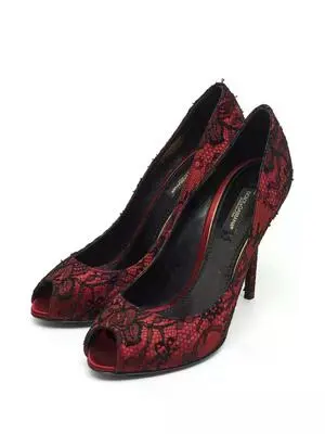 Dolce & Gabbana Burgundy Lace Overlay Stiletto Pumps - Red