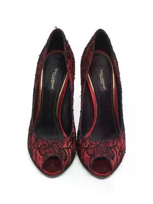 Dolce & Gabbana Burgundy Lace Overlay Stiletto Pumps - Red