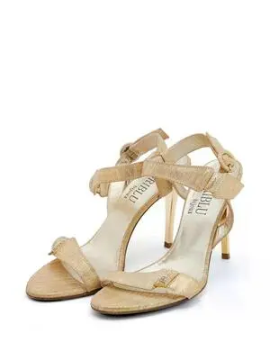 LORIBLU Embellished Tone Leather Ankle Strap Sandals