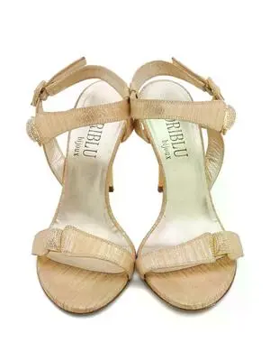LORIBLU Embellished Tone Leather Ankle Strap Sandals