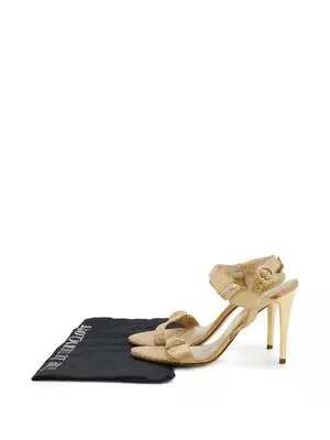 LORIBLU Embellished Tone Leather Ankle Strap Sandals