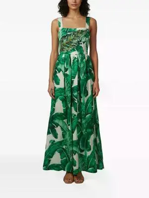 Dolce & Gabbana Palm Leaf Print Embellished Maxi Dress