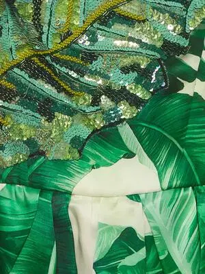 Dolce & Gabbana Palm Leaf Print Embellished Maxi Dress