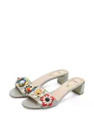 Fendi Flower Embellished Slip-on Block Heel Sandals