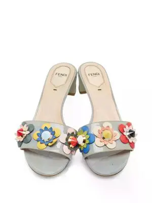 Fendi Flower Embellished Slip-on Block Heel Sandals