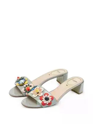 Fendi Flower Embellished Slip-on Block Heel Sandals