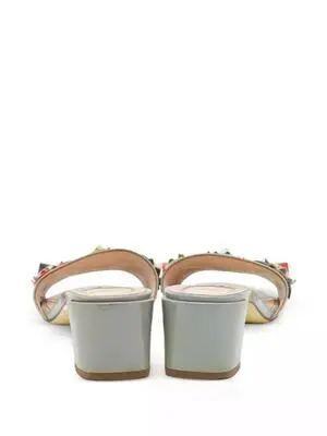 Fendi Flower Embellished Slip-on Block Heel Sandals