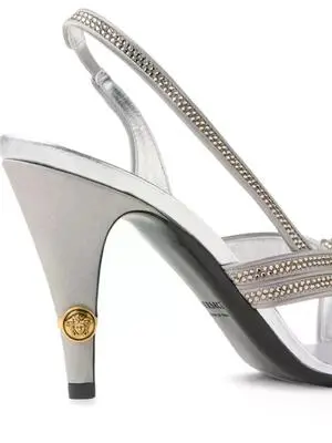 Versace Embellished Satin Slingback Sandals