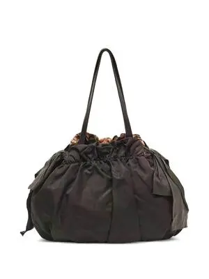 Prada Side Bow Python Printed Shoulder Bag - Black