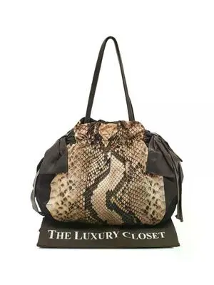 Prada Side Bow Python Printed Shoulder Bag - Black