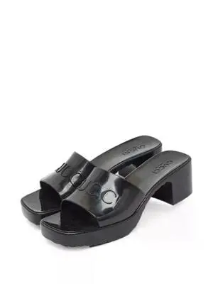 Gucci Rubber Embossed Logo Block Heel Sandals