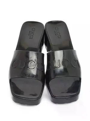 Gucci Rubber Embossed Logo Block Heel Sandals