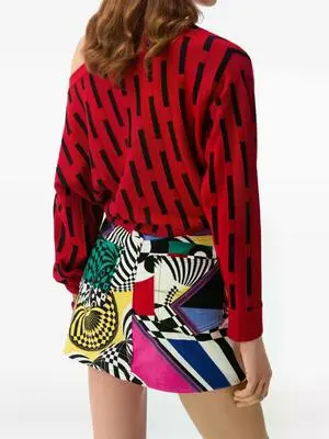 Versace Embroidered Logo Wool Knit Jumper - Red
