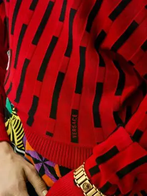 Versace Embroidered Logo Wool Knit Jumper - Red