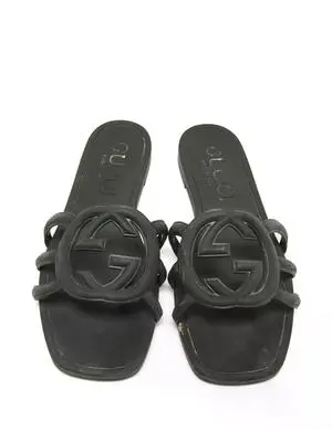 Gucci Interlocking G Flat Slides - Black