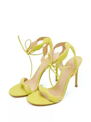 GIANVITO ROSSI Leather Wavy Ankle-tie Stiletto Sandals - Green