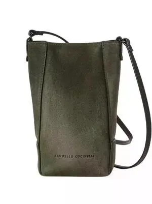 Brunello Cucinelli Duo Phone Holder In Suede With Monili - Green
