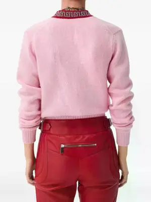 Versace Wool & Cashmere Knit Cardigan With Greca V-neck