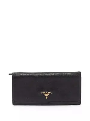 Prada Logo-plaque Flap Continental Wallet - Black