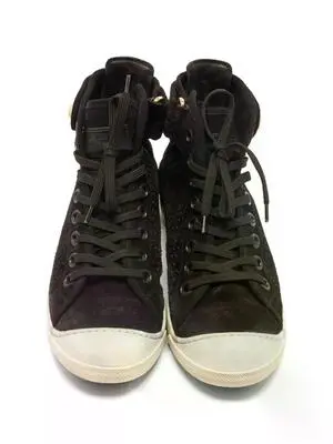 LOUIS VUITTON Suede Perforated High-top Sneakers With Gold-tone Hardware - Black