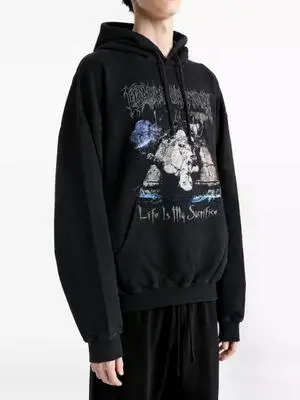 Vetements Graphic-print Drawstring Hoodie - Black