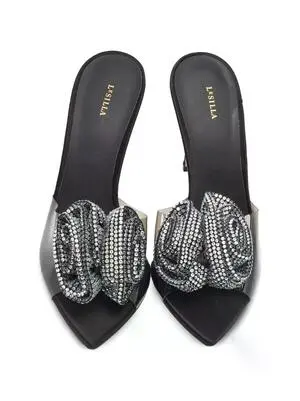 LE SILLA Crystal Embellished Rose Appliqué Stiletto Sandals