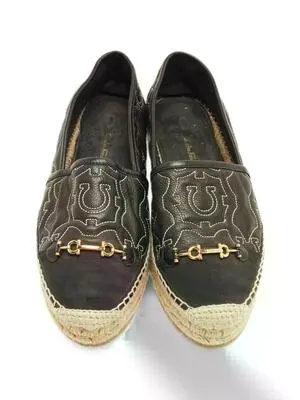 FERRAGAMO Leather Gancini Hardware Vara Bow Espadrille Flats