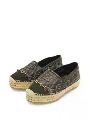 FERRAGAMO Leather Gancini Hardware Vara Bow Espadrille Flats