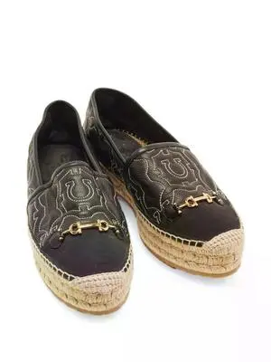 FERRAGAMO Leather Gancini Hardware Vara Bow Espadrille Flats
