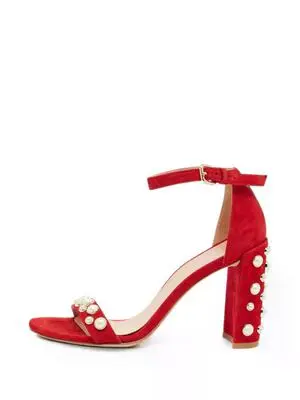 STUART WEITZMAN Pearl-embellished Block-heel Sandals
