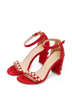 STUART WEITZMAN Pearl-embellished Block-heel Sandals