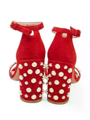 STUART WEITZMAN Pearl-embellished Block-heel Sandals