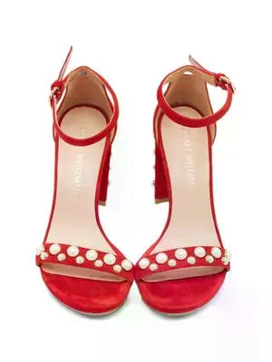 STUART WEITZMAN Pearl-embellished Block-heel Sandals