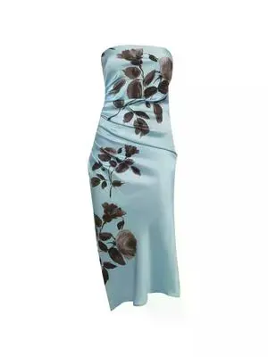 Magda Butrym Floral Print Ruched Strapless Midi Dress