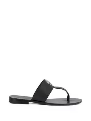 Philipp Plein Leather Flat Sandals With Hexagon Logo Plaque - Black