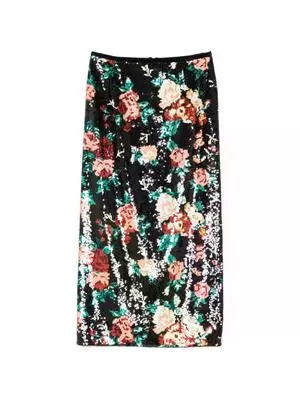 FORTE_FORTE Sequin Embellished Floral Motif Midi Skirt