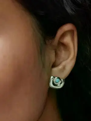 Monica Vinader Monica Vinader Asymmetric Design Earrings With Turquoise Accent Silver