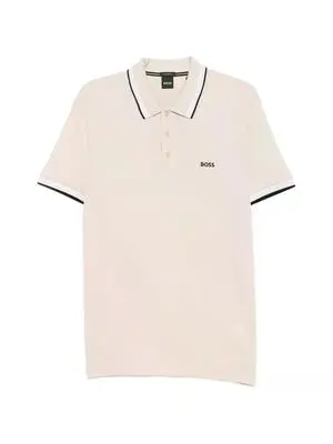 BOSS Logo-embroidered Tipped Polo Shirt - Neutrals