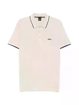 BOSS Logo-embroidered Tipped Polo Shirt - Neutrals