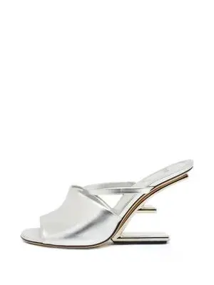 Fendi Metallic Leather Sculptural Heel Wedge Sandals