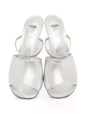 Fendi Metallic Leather Sculptural Heel Wedge Sandals
