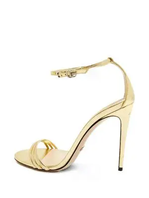 Gucci Tone Leather Crystal-embellished Double G Buckle Stiletto Sandals